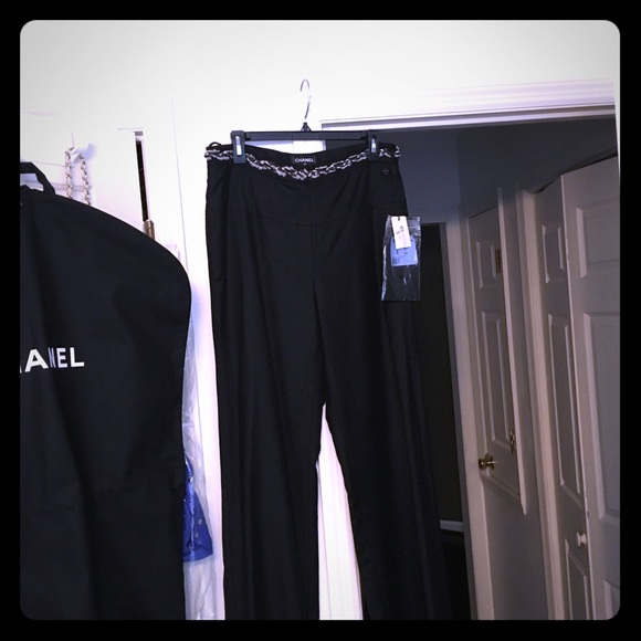 CHANEL | Pants & Jumpsuits | Authentic Chanel Pants Sz 42 Black Long ...